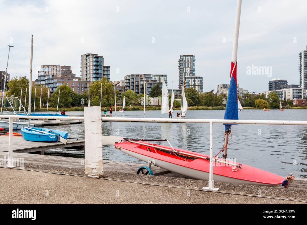 People sailing small boats on the West Reservoir in Hackney, London, UK ...