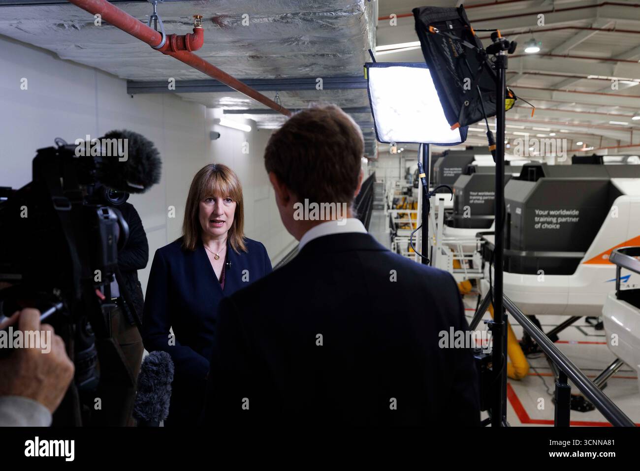 Chancellor of the Exchequer Rachel Reeves speaks to the media during a ...