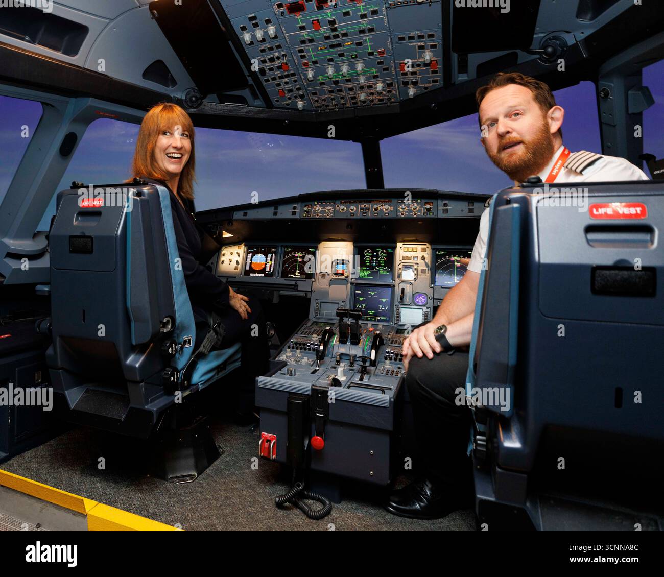 Chancellor of the Exchequer Rachel Reeves sits in a flight simulator ...