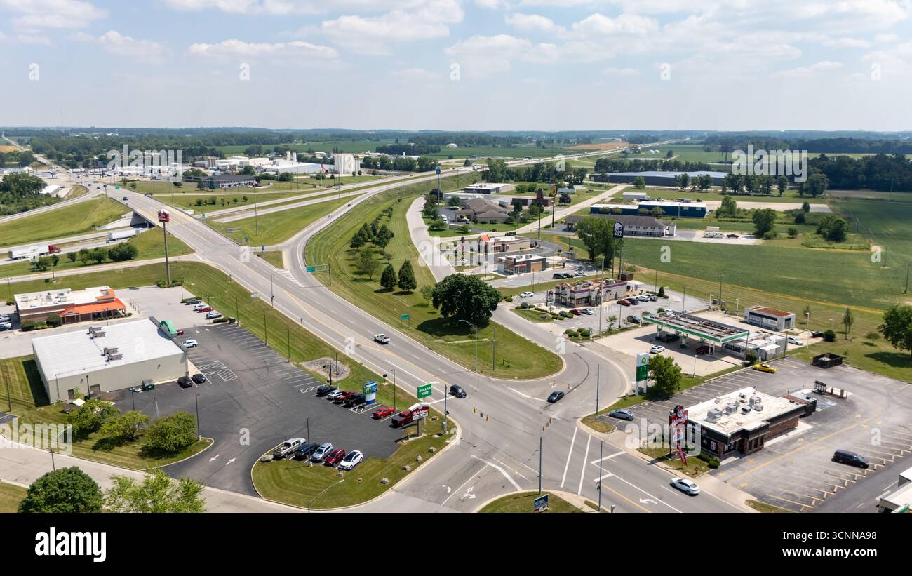 Intersection of highways with traffic flowing in multiple directions ...
