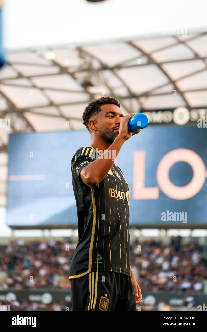 Los Angeles FC player Timothy Tillman (11) drinks water before the Los ...