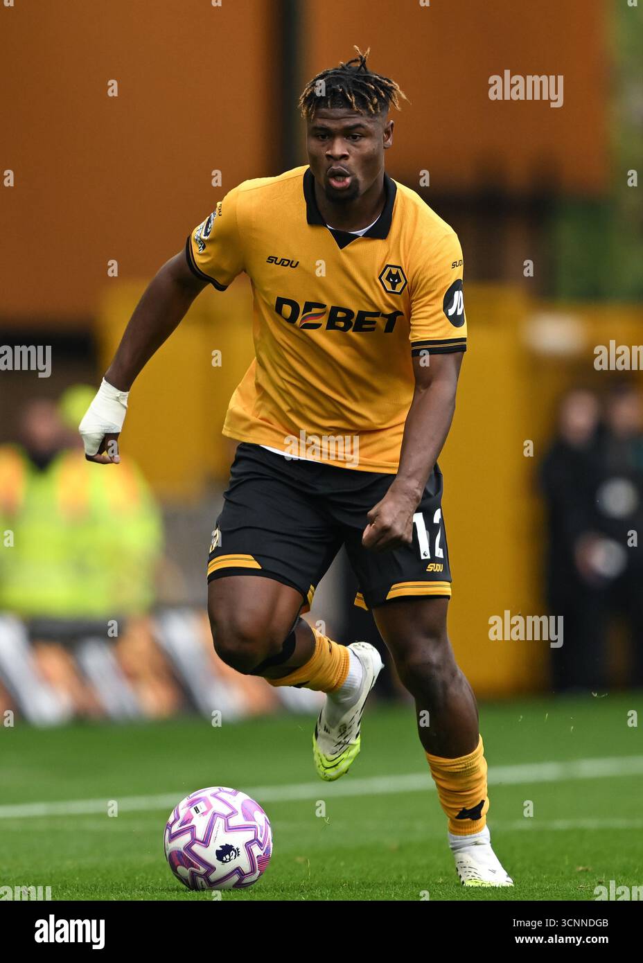 Wolverhampton Wanderers' Emmanuel Agbadou heads the ball during the ...