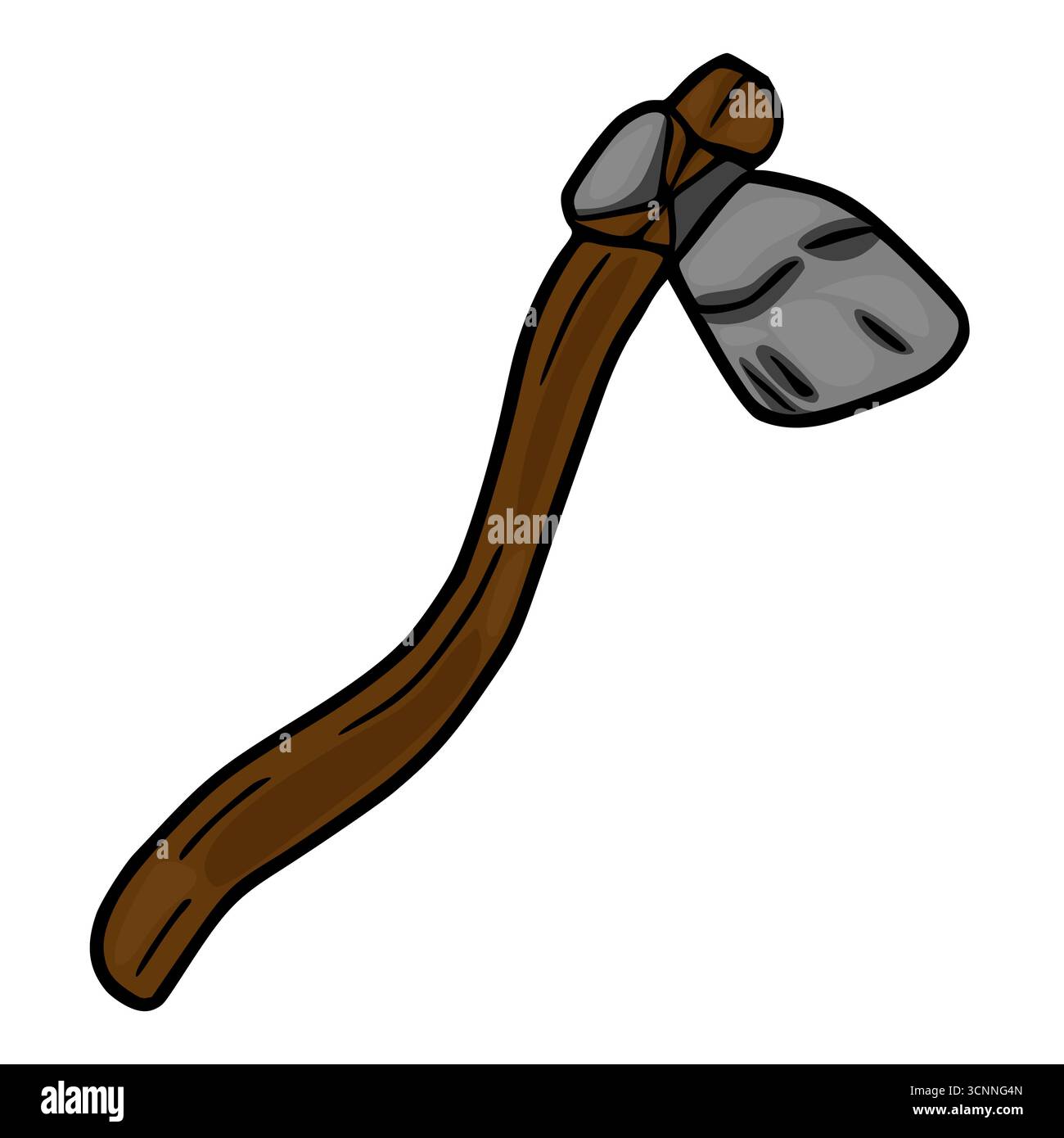 A vector illustration of a hand-drawn stone axe with a curved wooden ...