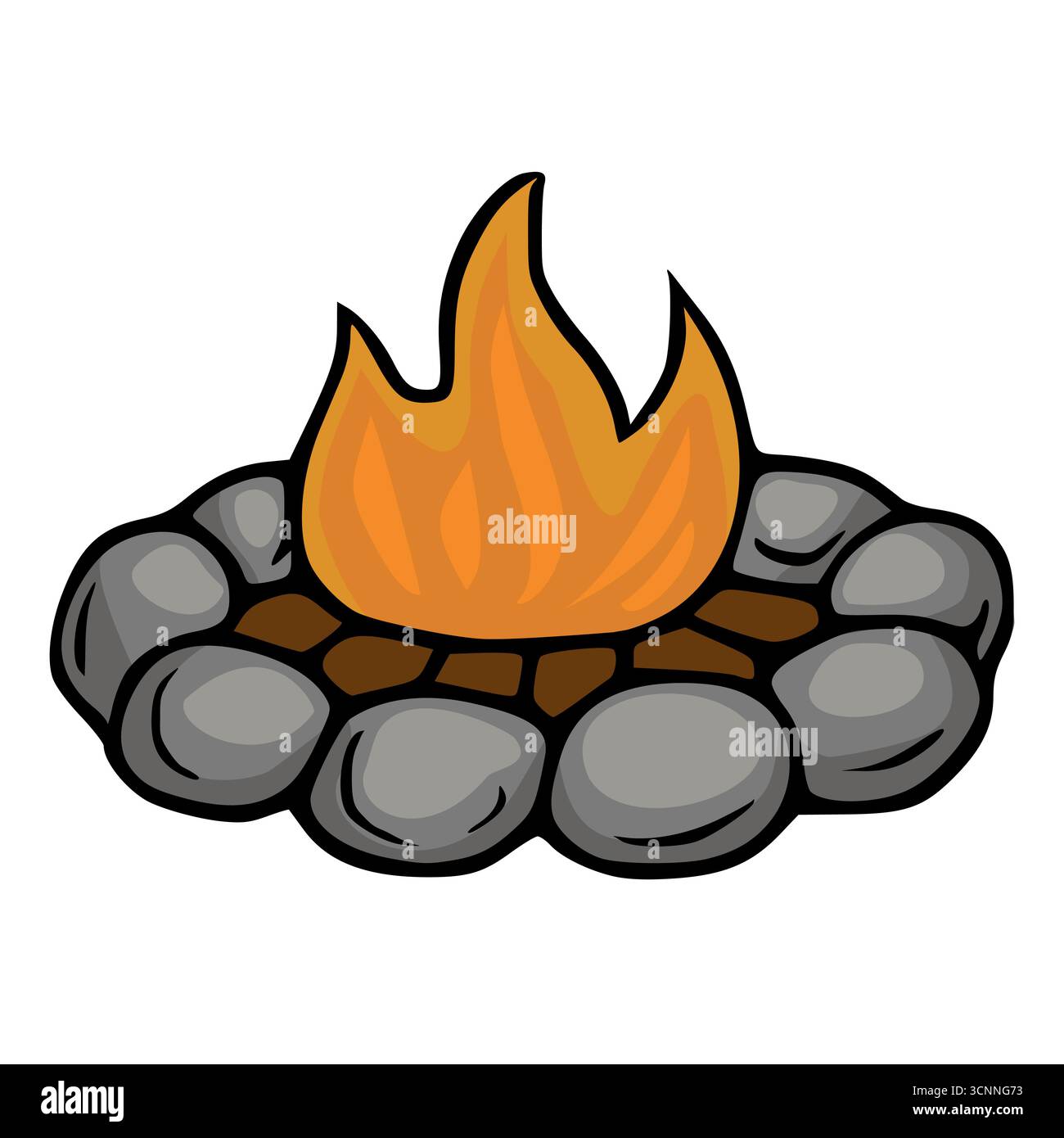 A whimsical vector illustration of a campfire nestled within a ring of ...