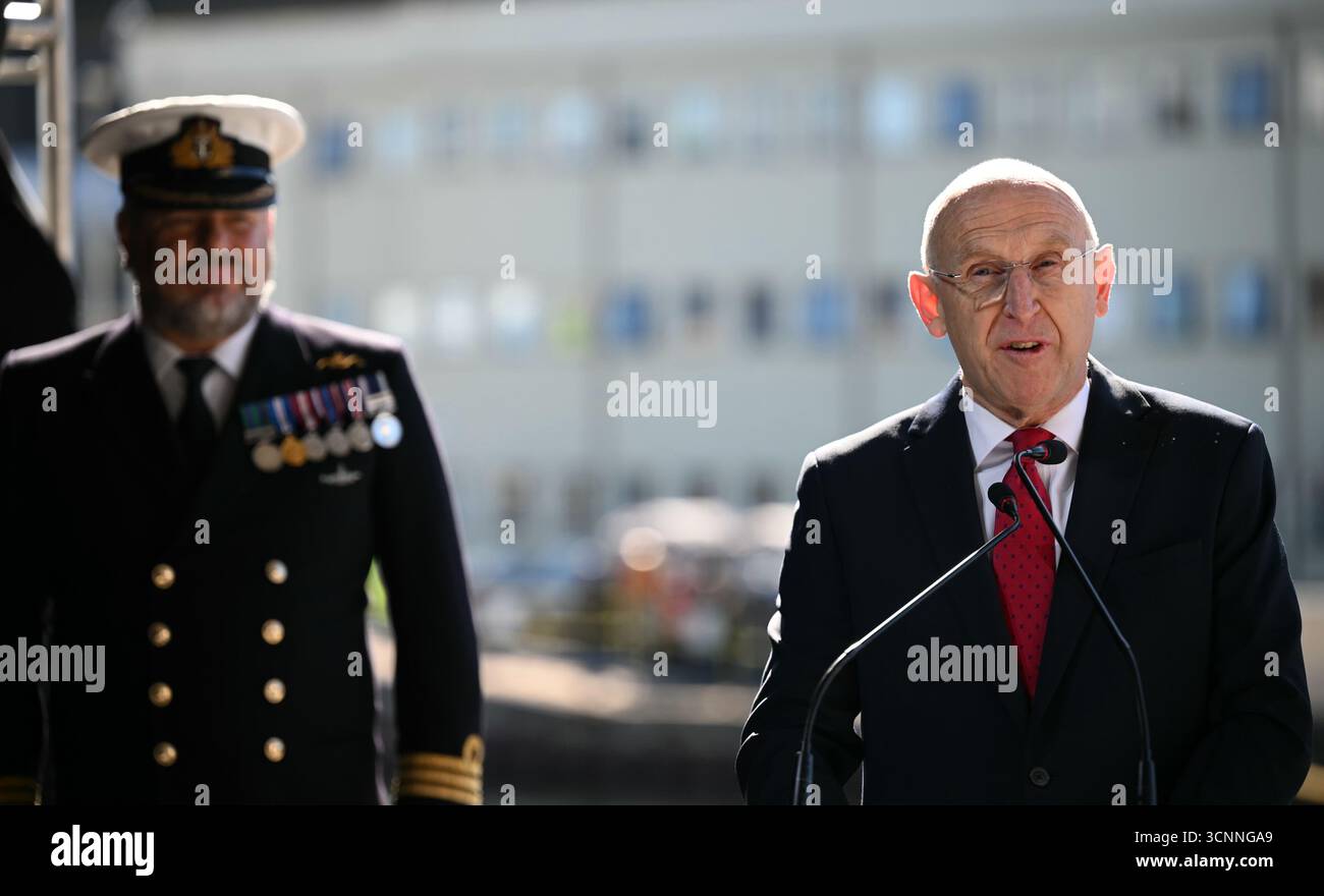 Defence Secretary John Healey speaking during the Commissioning ...