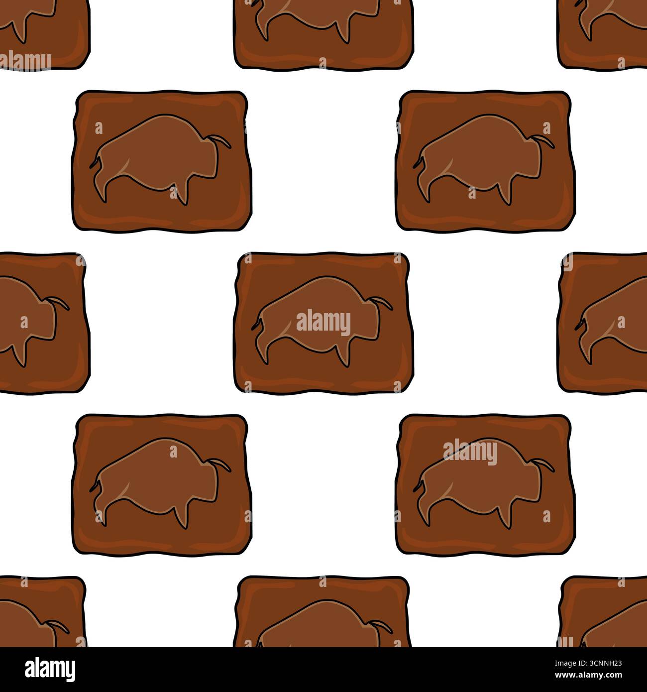 Seamless vector pattern featuring stylized brown bison cave paintings ...