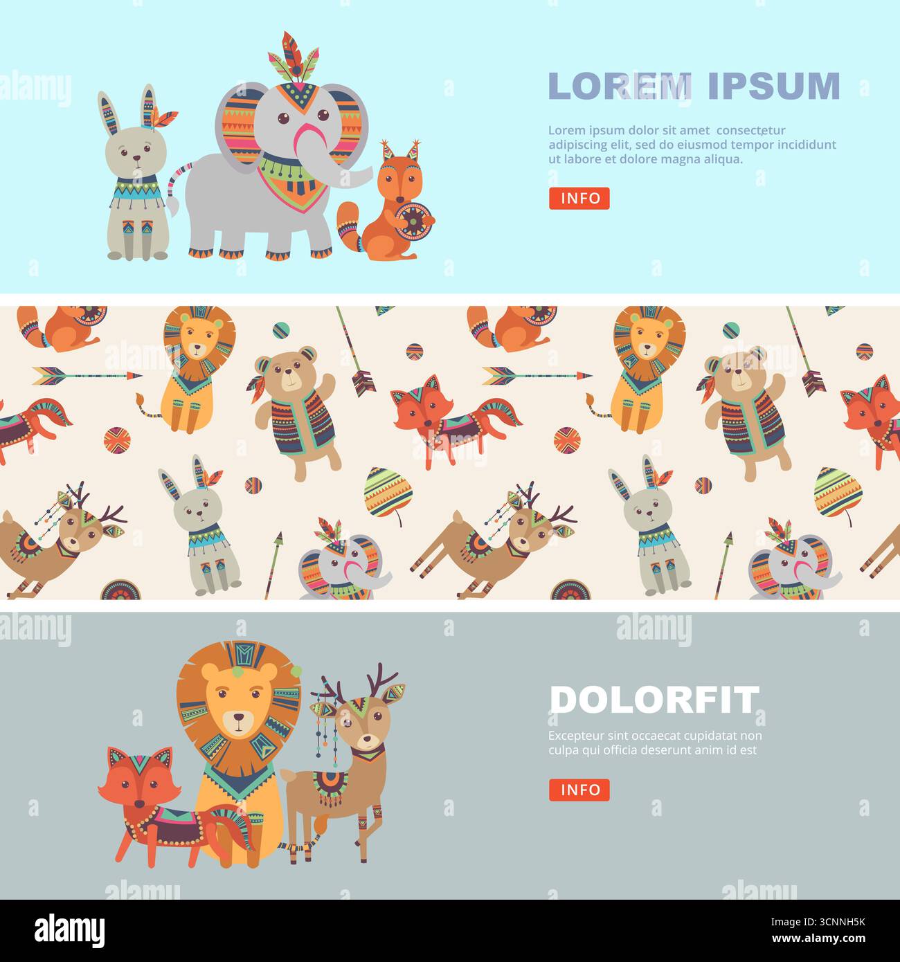 Wild animals. decorated tribal animals on banners templates original ...