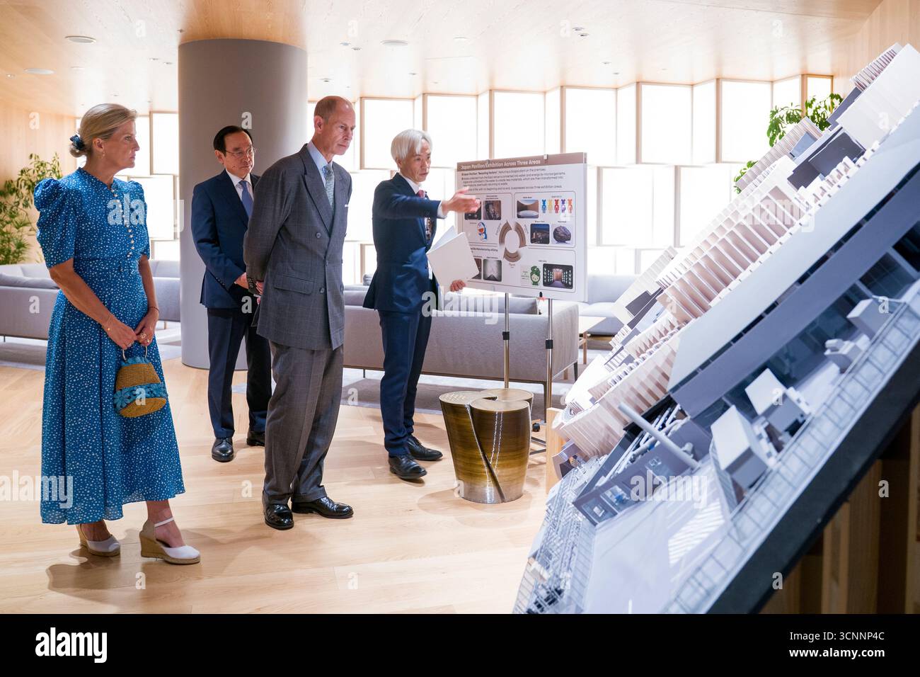 The Duke and Duchess of Edinburgh, with Commissioner General Mr Haneda ...