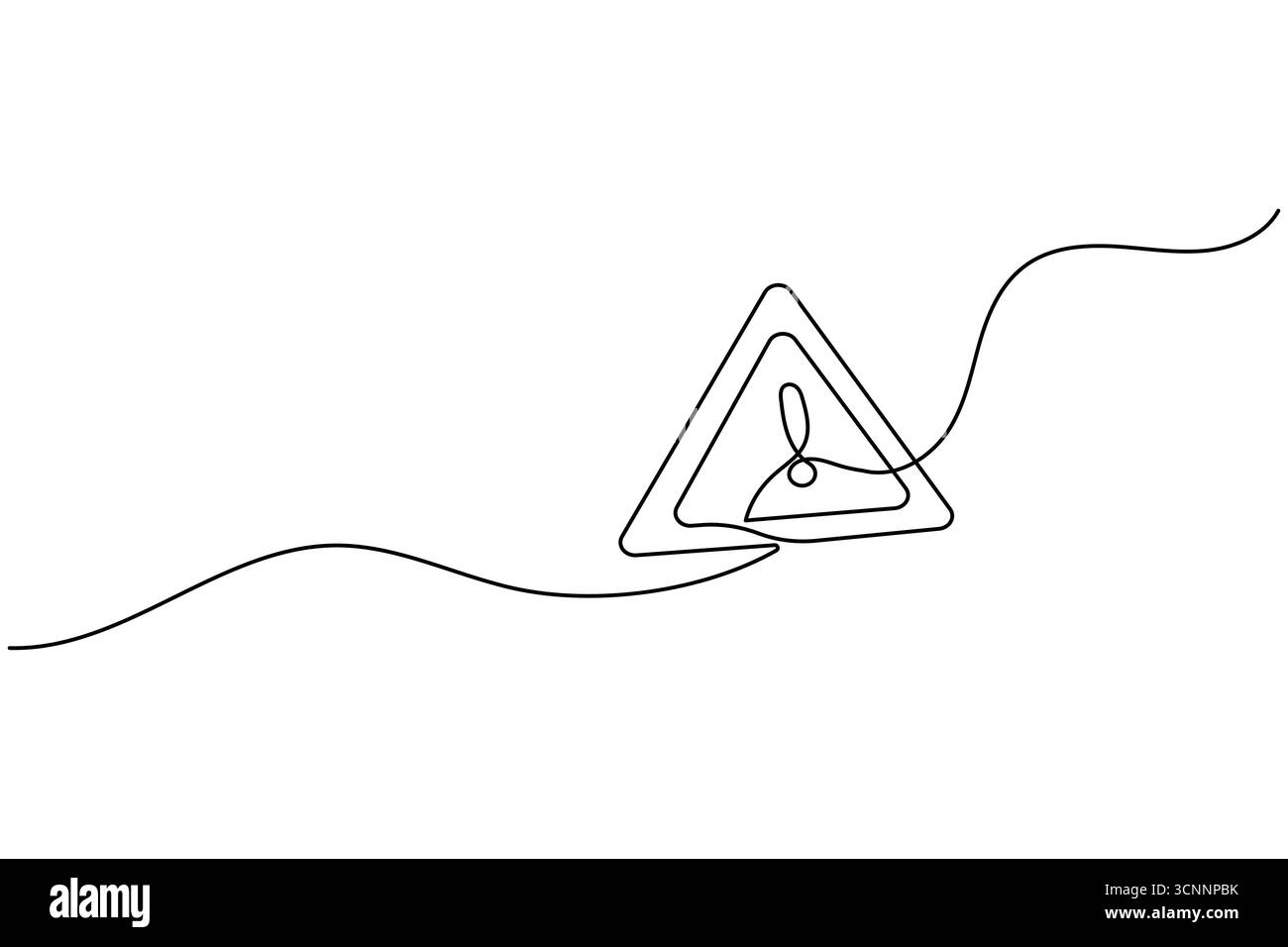 Danger warning sign exclamation mark triangle one line drawing and ...