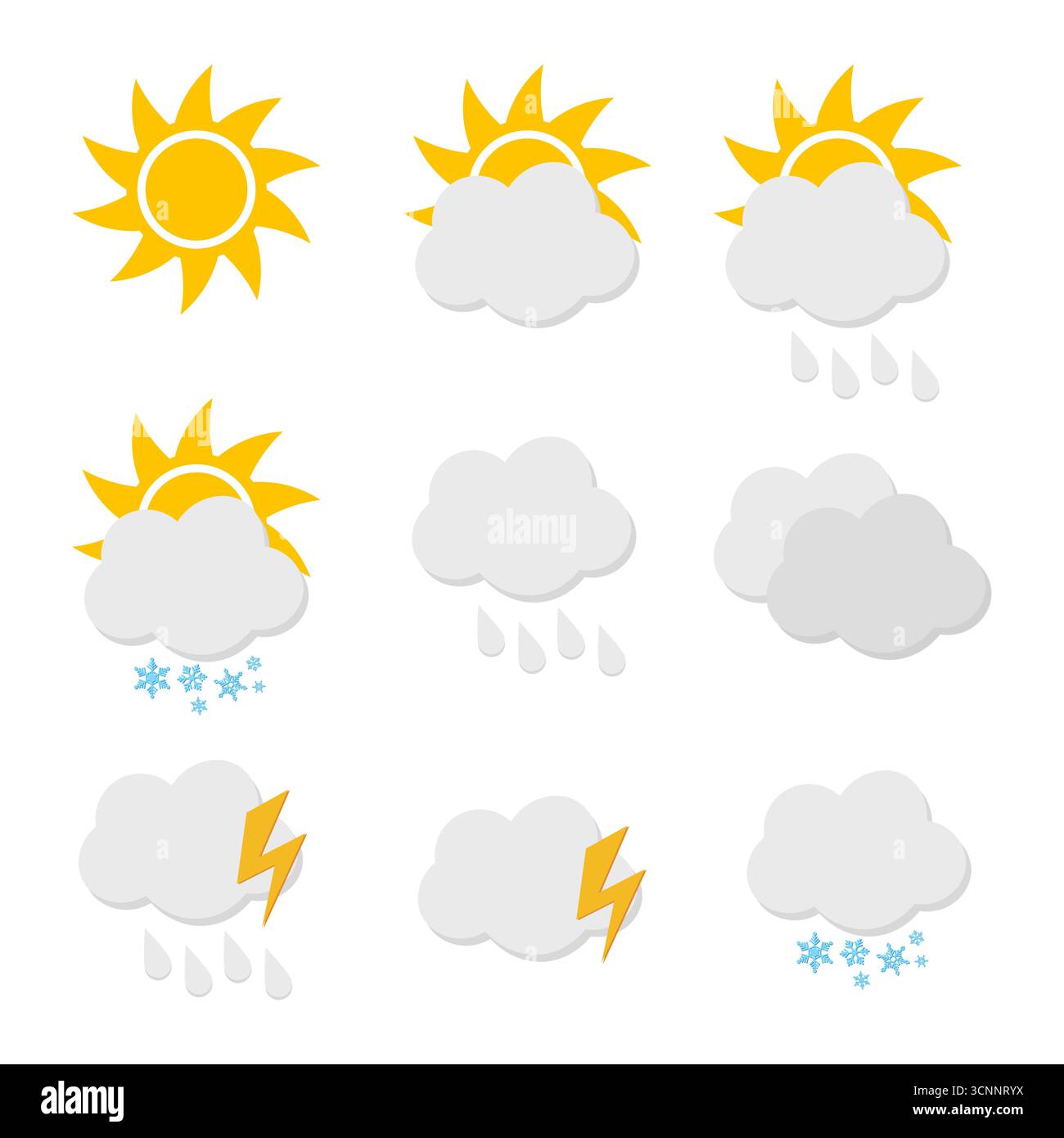 Weather Icons Collection. Sun, Clouds, Rain, Snow and Storm Symbols ...