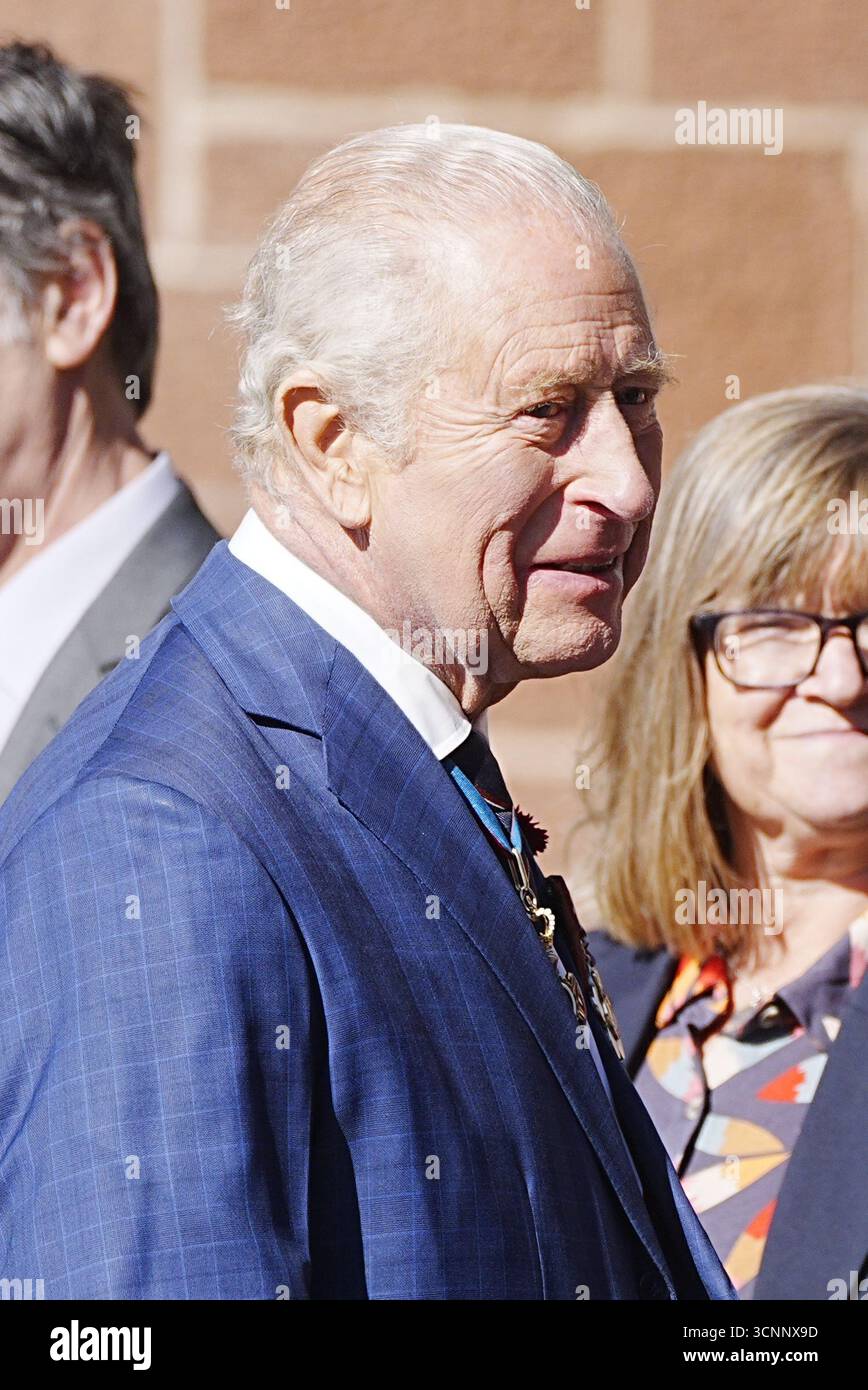 King Charles III arrives at the Town Hall in Barrow-in-Furness, Cumbria ...