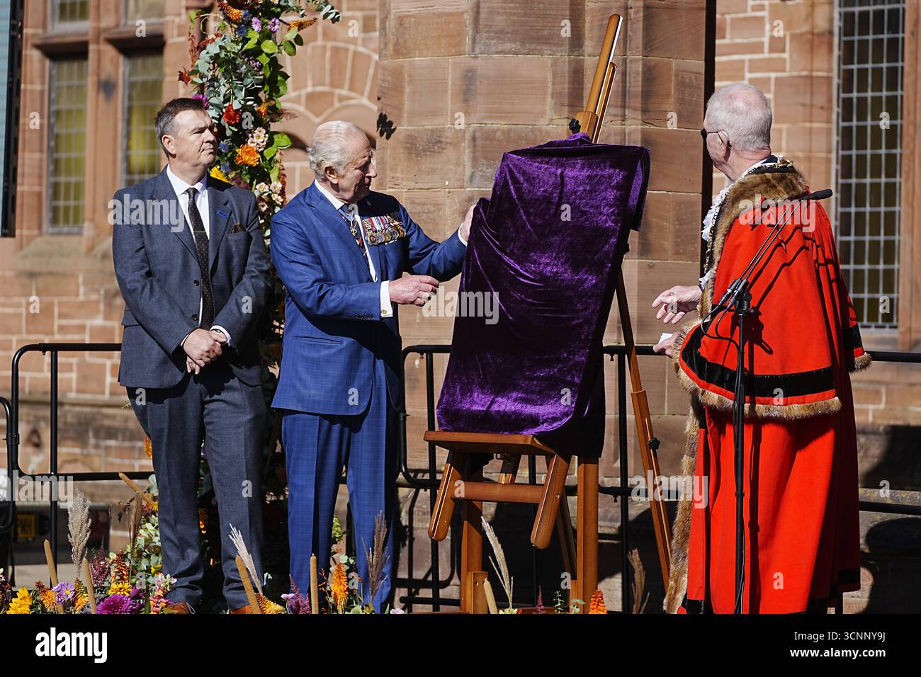 King Charles III arrives at the Town Hall in Barrow-in-Furness, Cumbria ...