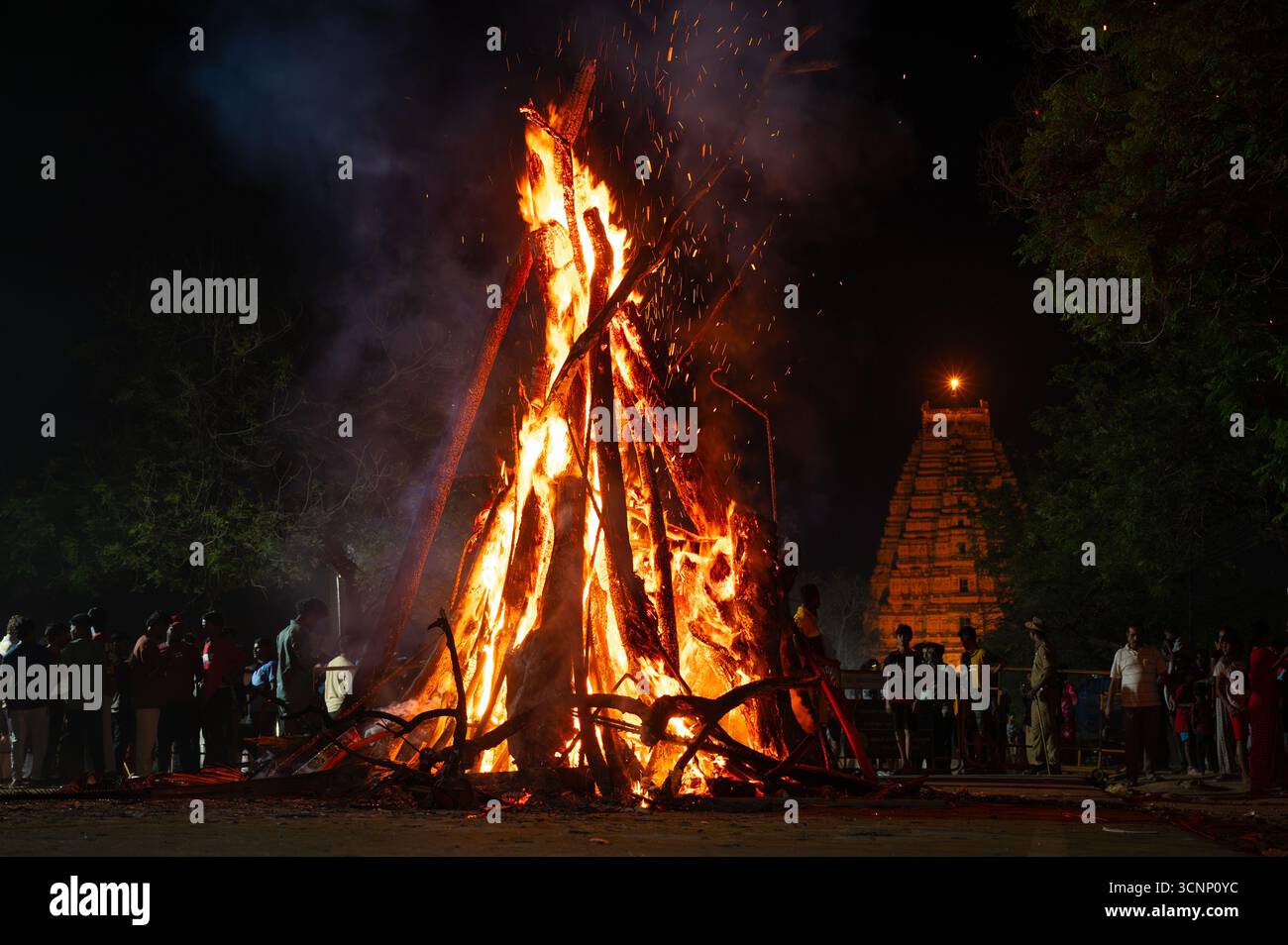 Holika Dahan, ritual bonfire, evening before the holi festival in India ...