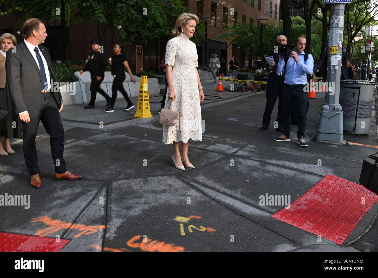 Queen Mathilde of Belgium walks in the street of New York during the ...
