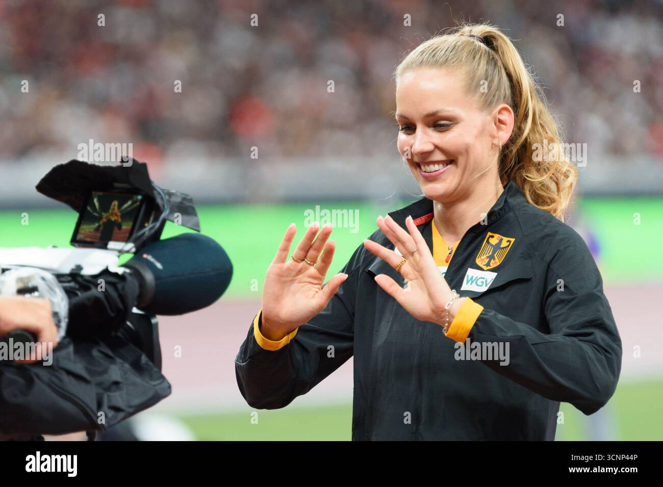 Christina Honsel (Germany) greeting into the camera before the high ...