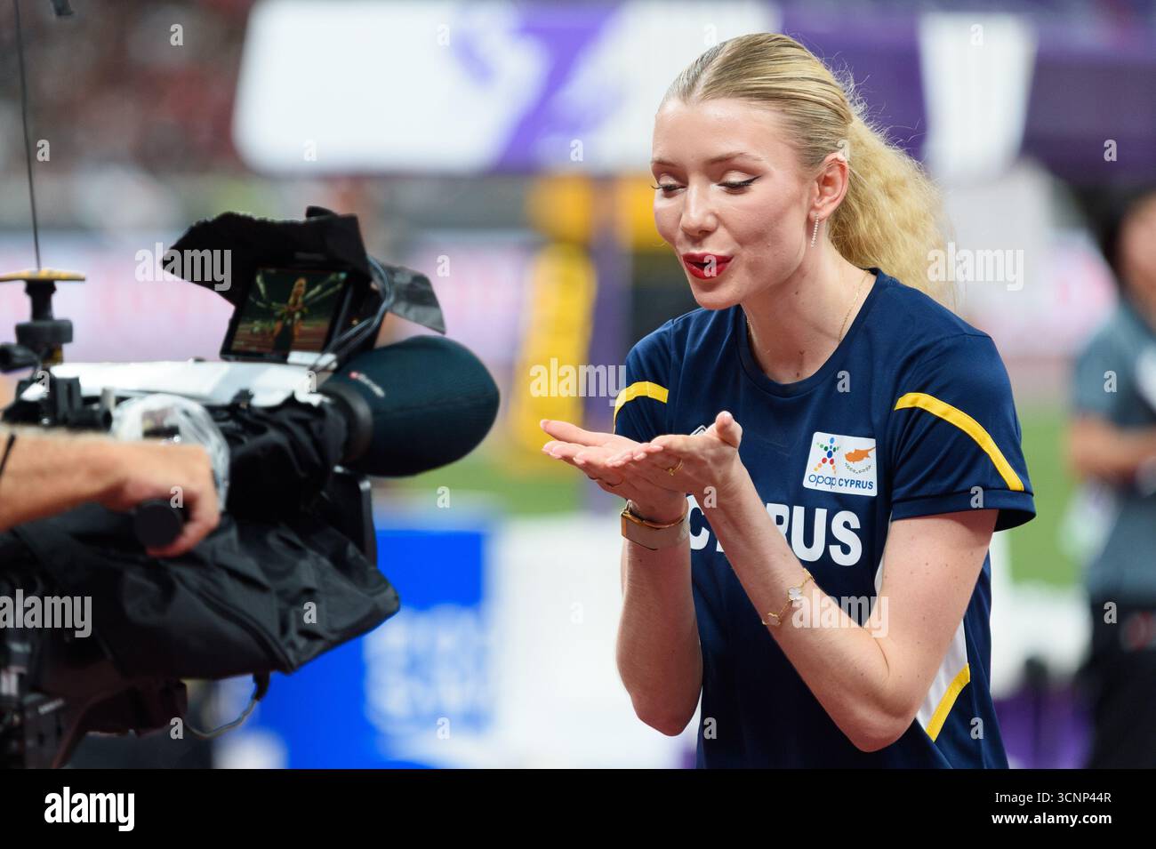 Elena Kulichenko (Cyprus) sends kisses in to the camera before the high ...