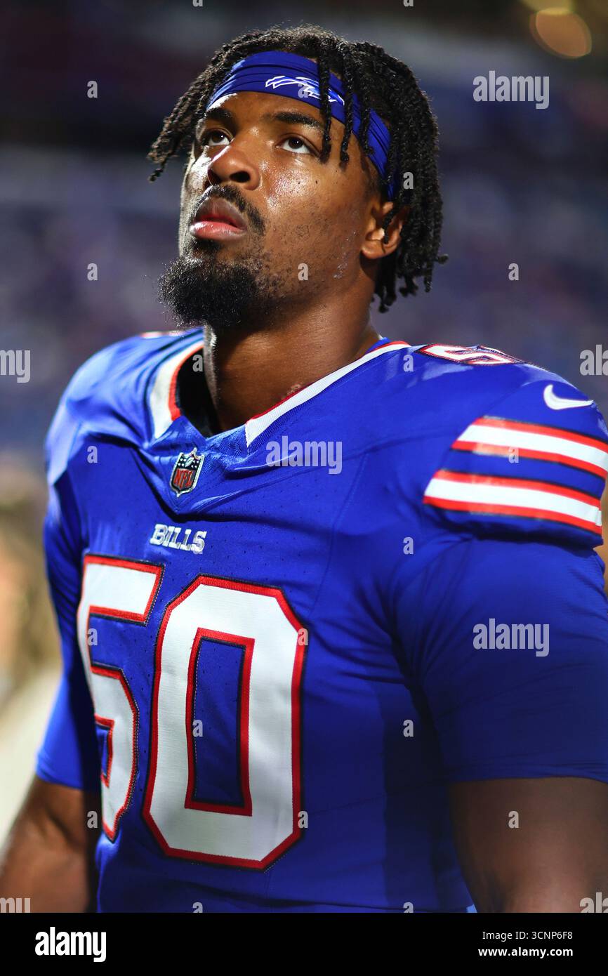 Buffalo Bills defensive end Greg Rousseau (50) walks off field before ...