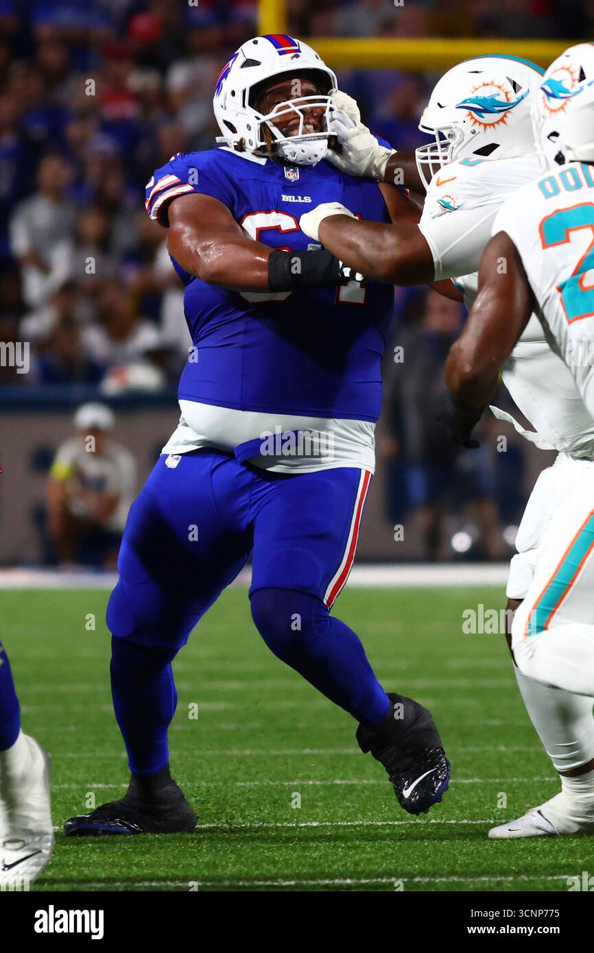 Buffalo Bills guard O'Cyrus Torrence (64) blocks during the first half ...