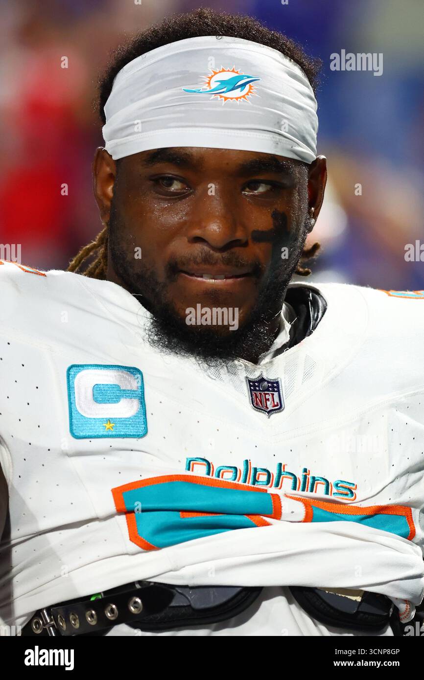 Miami Dolphins center Aaron Brewer (55) walks off the field before the ...