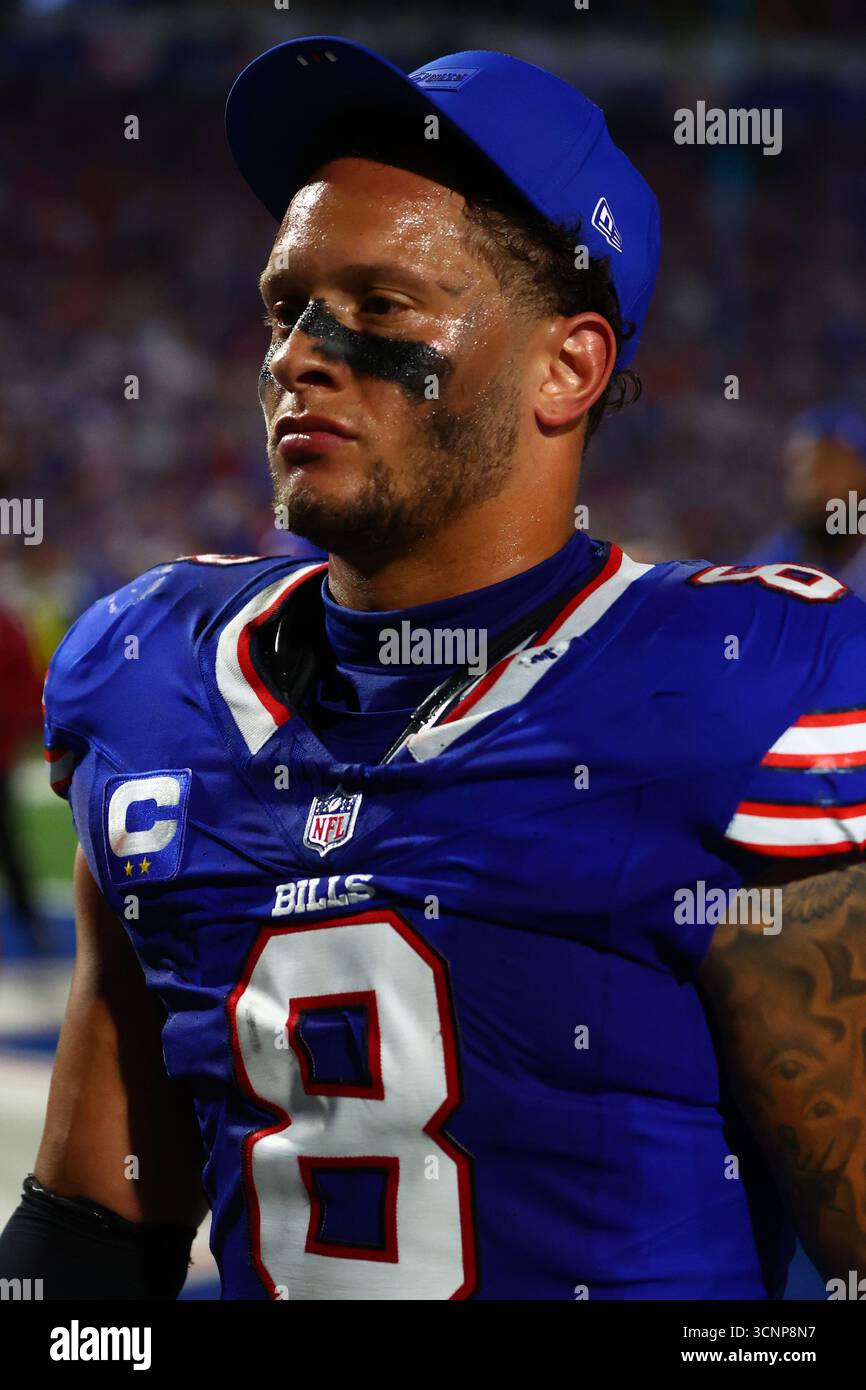Buffalo Bills linebacker Terrel Bernard (8) walks off the field ...