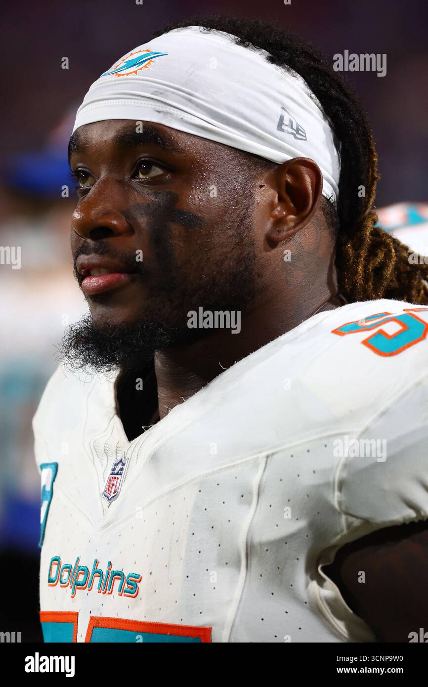 Miami Dolphins center Aaron Brewer (55) looks on during the second half ...