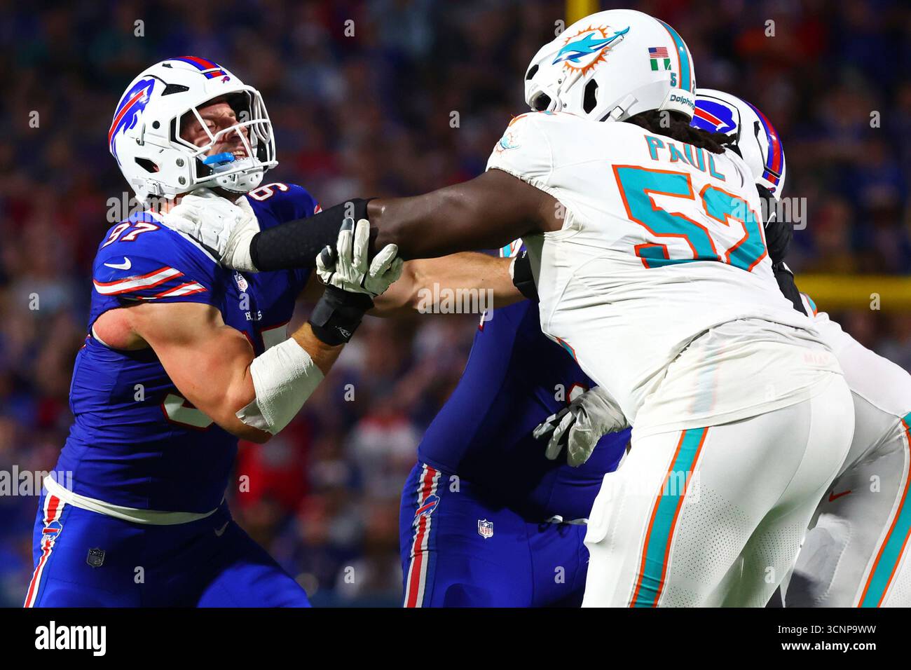 Buffalo Bills defensive end Joey Bosa (97) and Miami Dolphins offensive ...