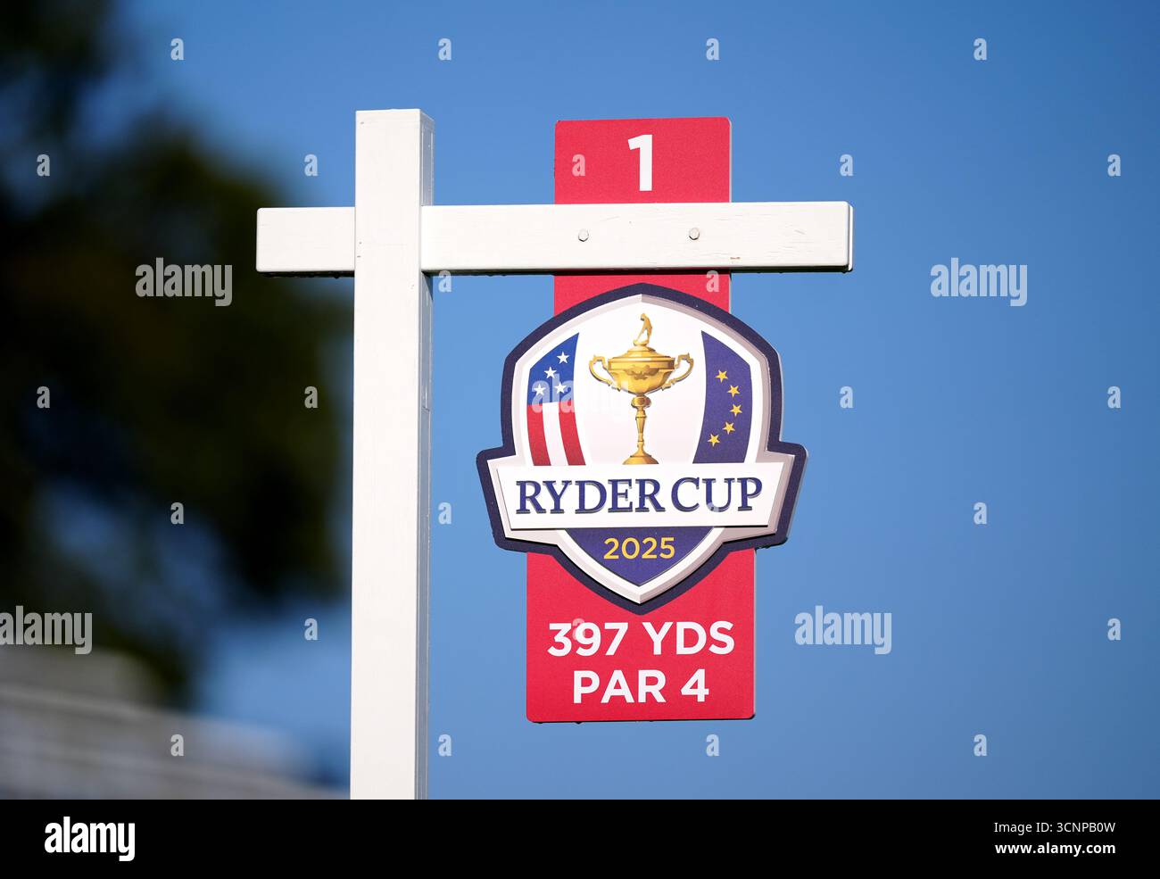 A general view of the Ryder Cup logo on the first hole at the Bethpage ...