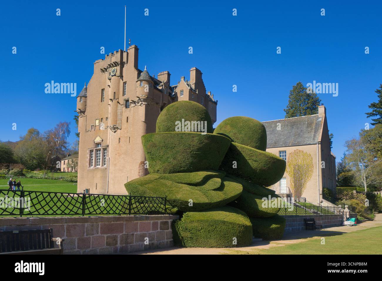 Looking from famous Crathes Castle garden to Crathes baronial, tower ...