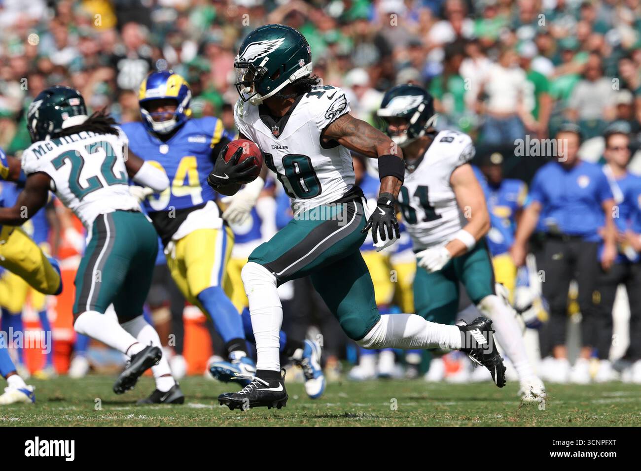 Philadelphia Eagles wide receiver John Metchie III returns a kickoff ...