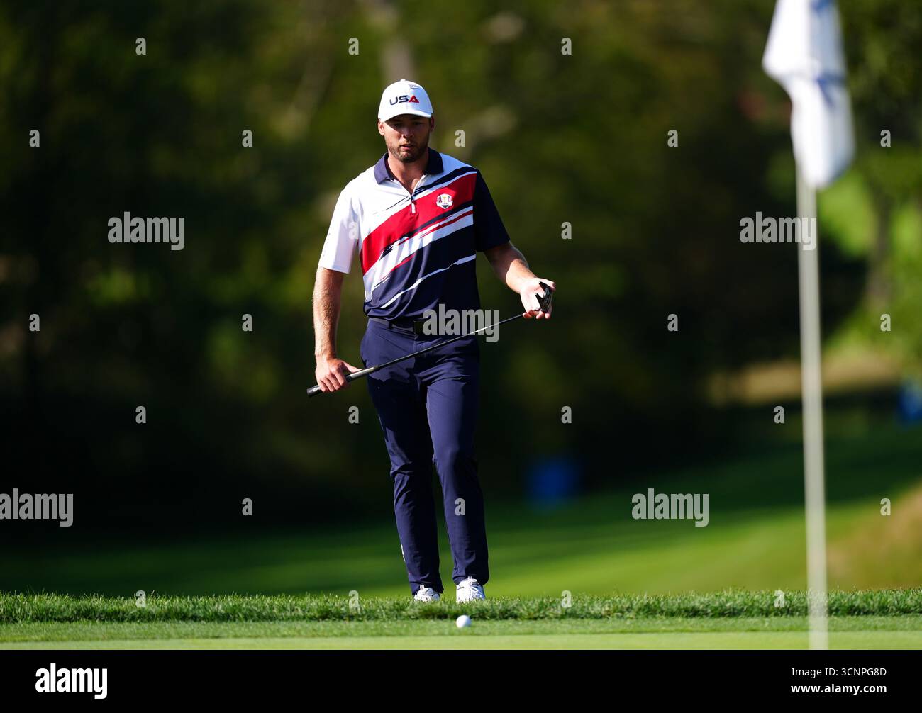USA's Sam Burns on a green during a practice round at the Bethpage ...