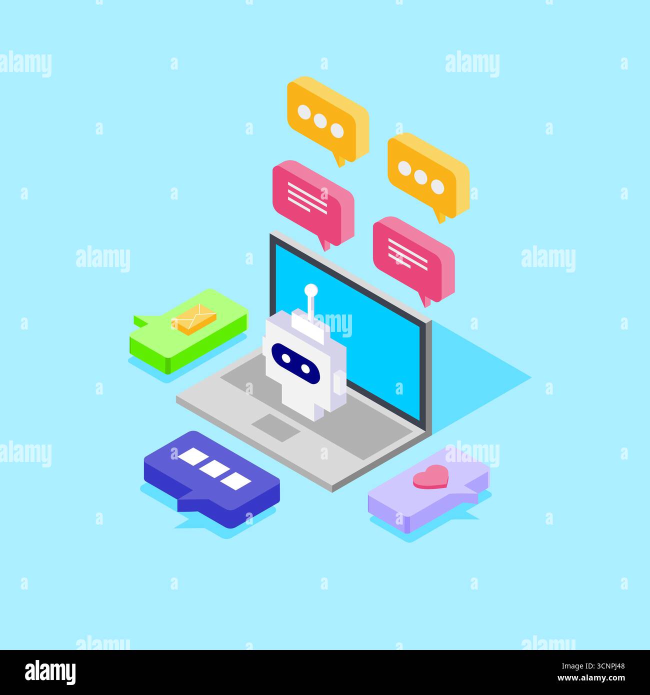 Chatbot on Laptop Isometric Vector Illustration Flat Design Stock ...