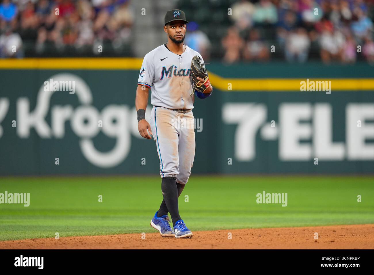 Miami Marlins shortstop Otto Lopez on the field during the inning of a ...