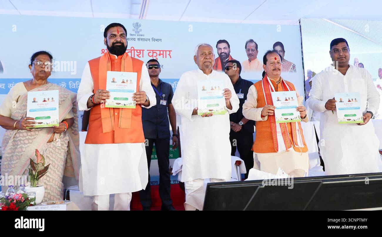 PATNA, INDIA - SEPTEMBER 22: Bihar Chief Minister Nitish Kumar with ...