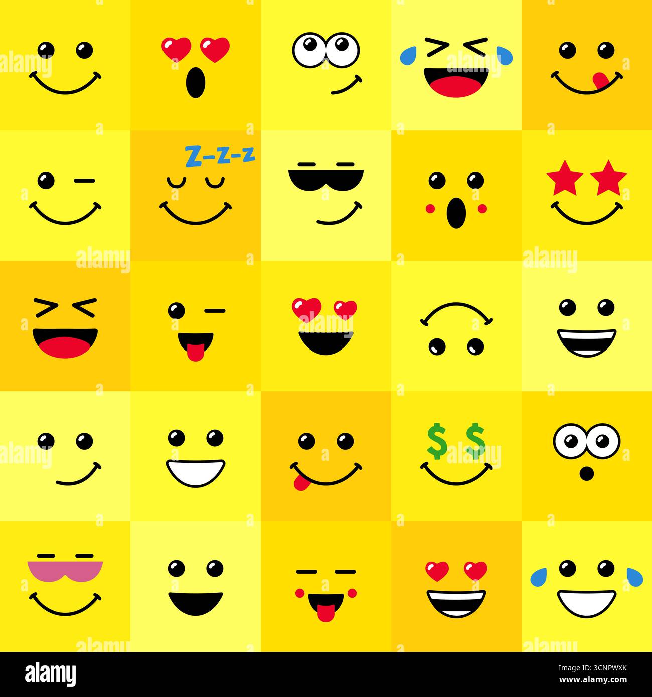 Set of creative square emoticons as seamless pattern. Modern design ...