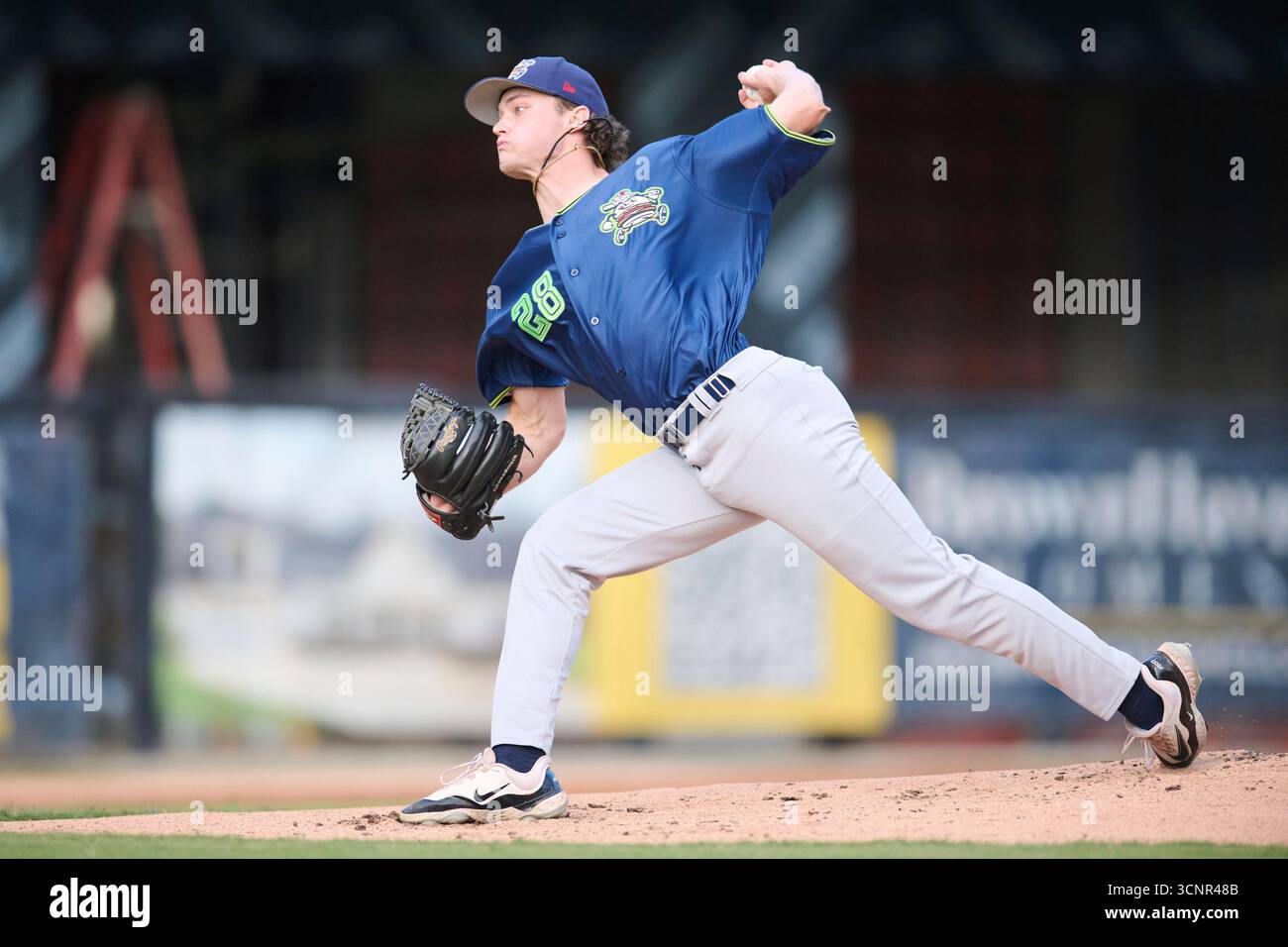 Hub City Spartanburgers starting pitcher Dylan MacLean (28) delivers a ...
