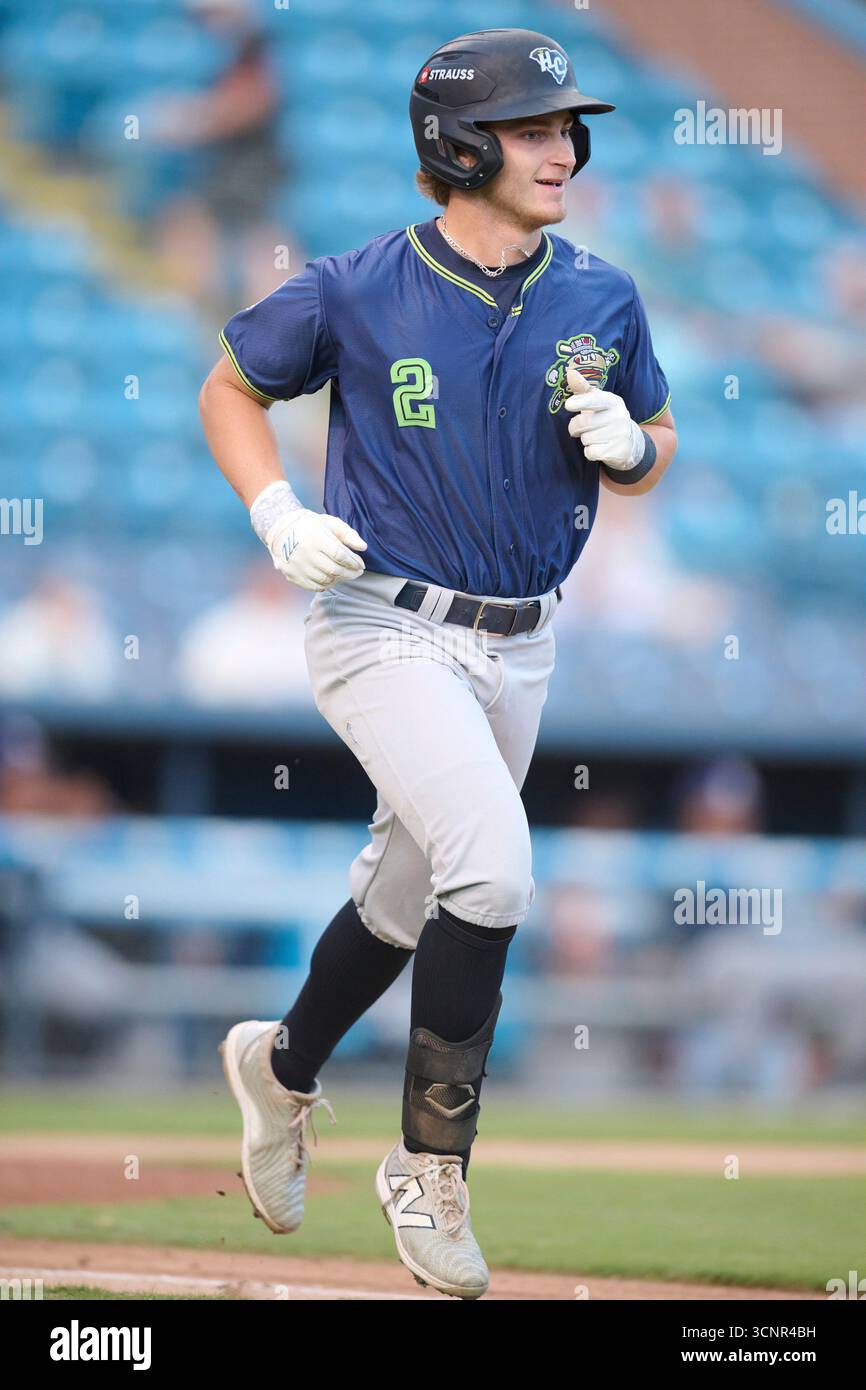 Hub City Spartanburgers Casey Cook (2) walks to first base during a ...