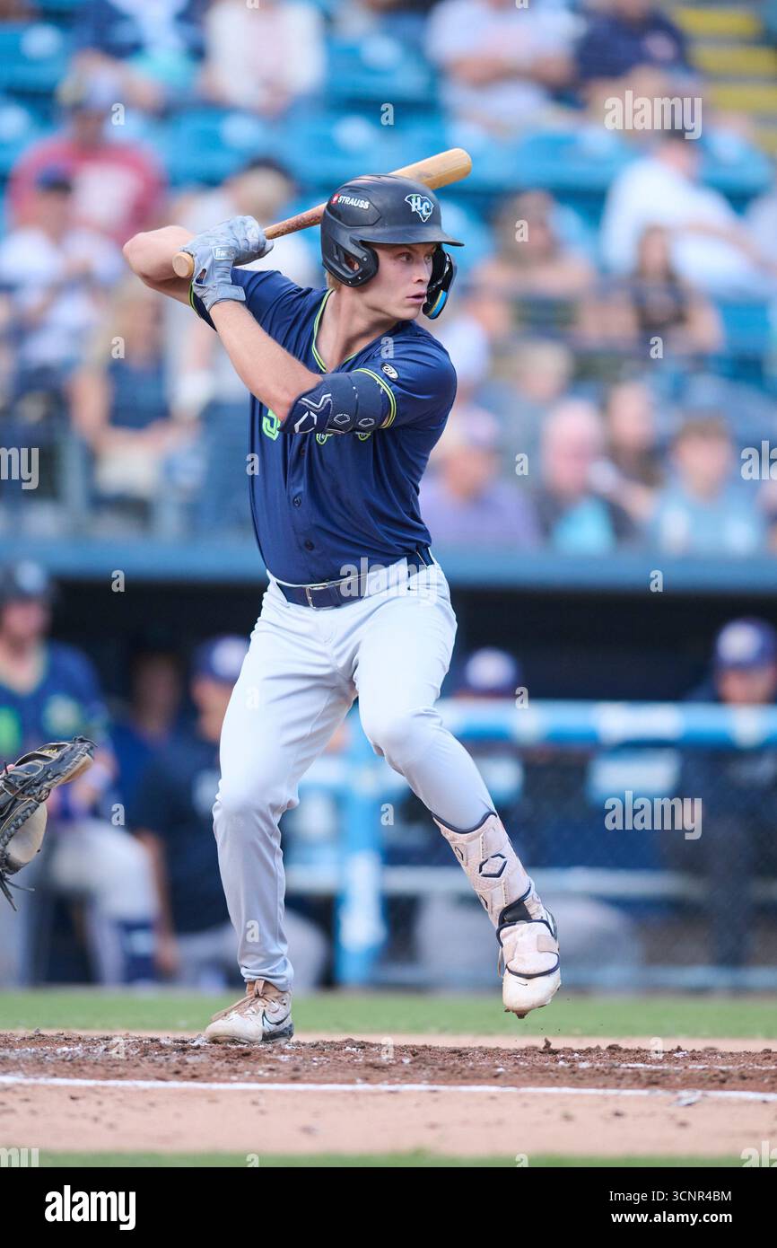 Hub City Spartanburgers Luke Hanson (3) at bat during a game against ...