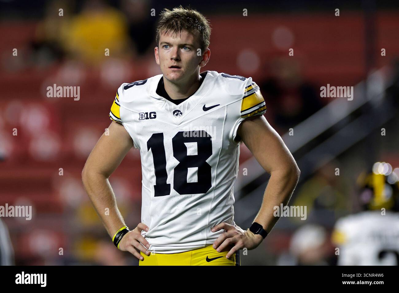 Iowa place kicker Drew Stevens (18) before an NCAA football game ...