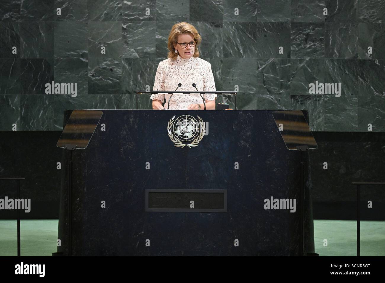 Queen Mathilde of Belgium speaks at the United Nations General Assembly ...