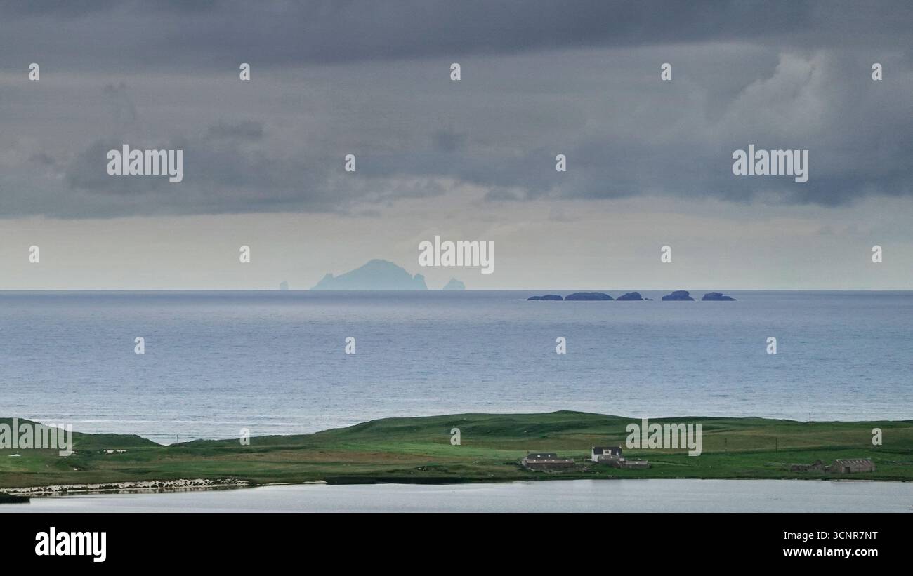 Boreray and sea stacks viewed out in the Atlantic Ocean from St Kilda ...