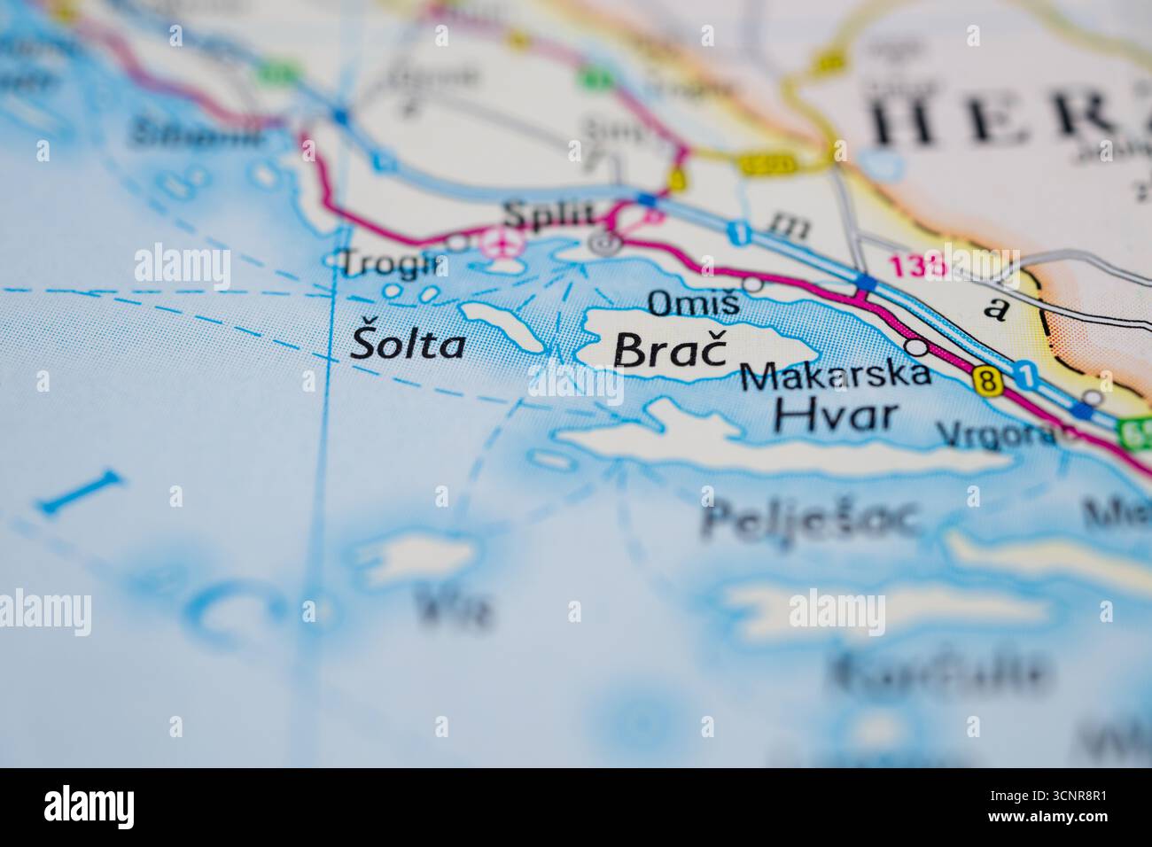 Zoomed in travel map of Dalmatian coast Stock Photo - Alamy