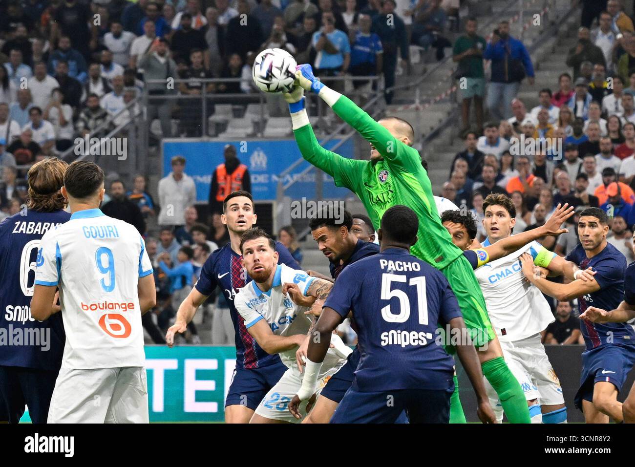 PSG's goalkeeper Lucas Chevalier makes a save during the French League ...