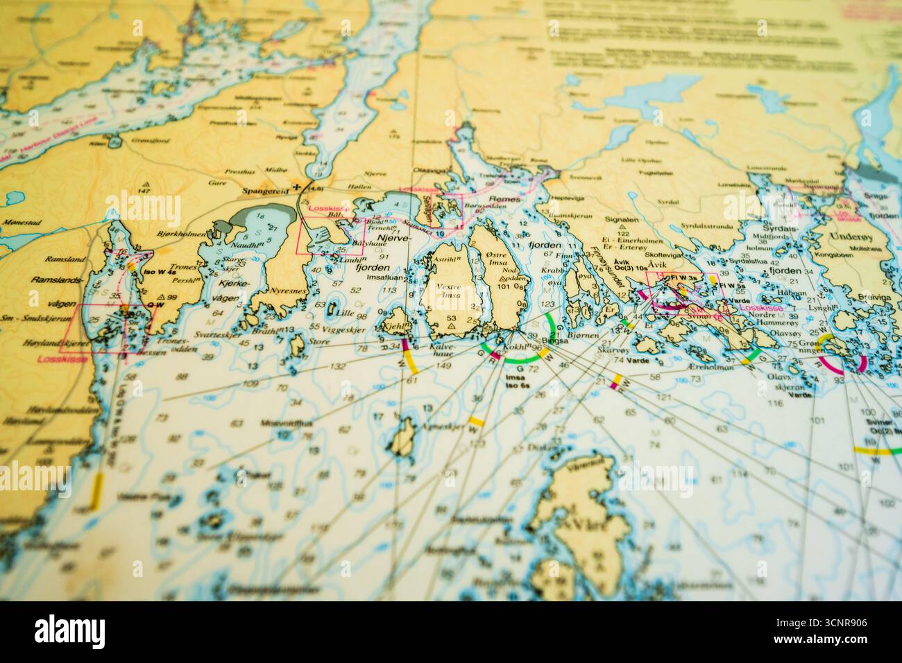 Detailed nautical map with islands and fjords Stock Photo - Alamy