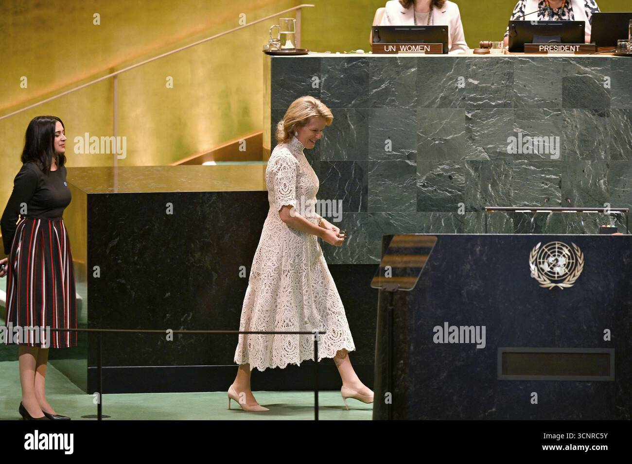 Queen Mathilde of Belgium arrives to speak at the United Nations ...