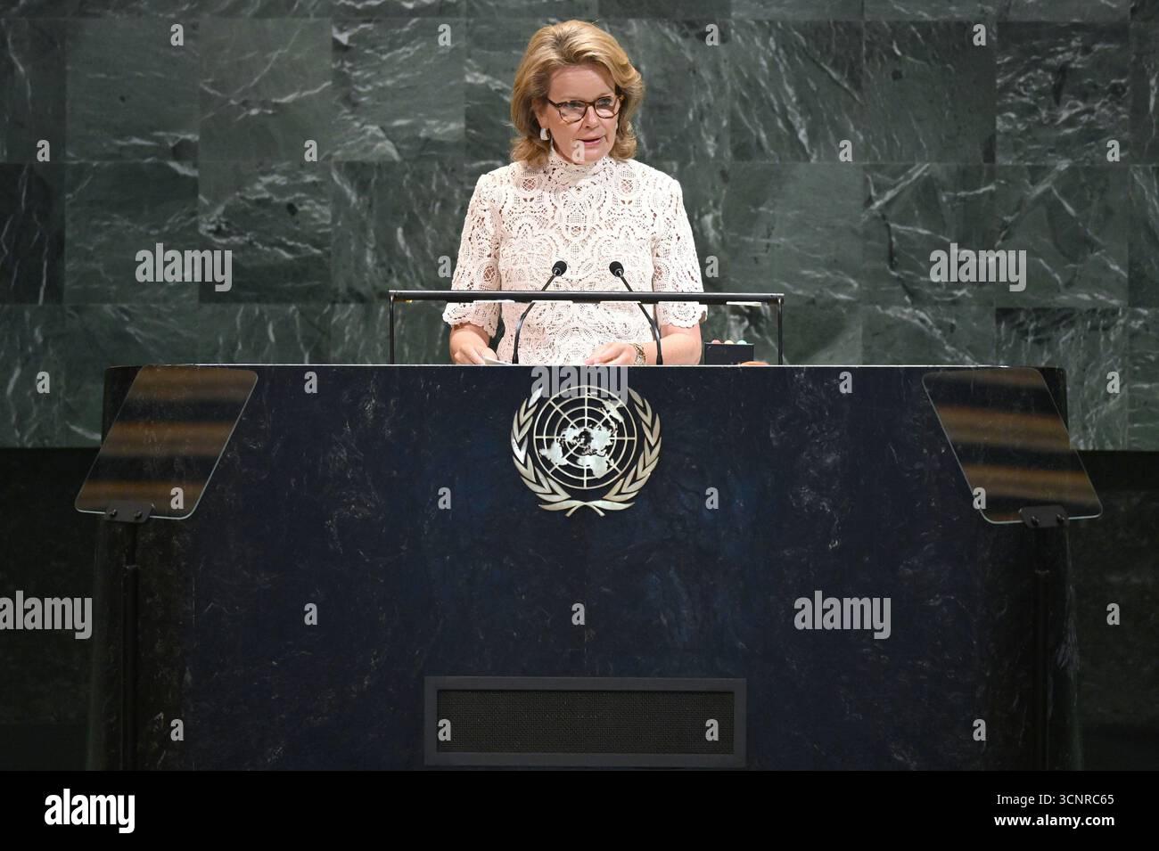 Queen Mathilde of Belgium speaks at the United Nations General Assembly ...