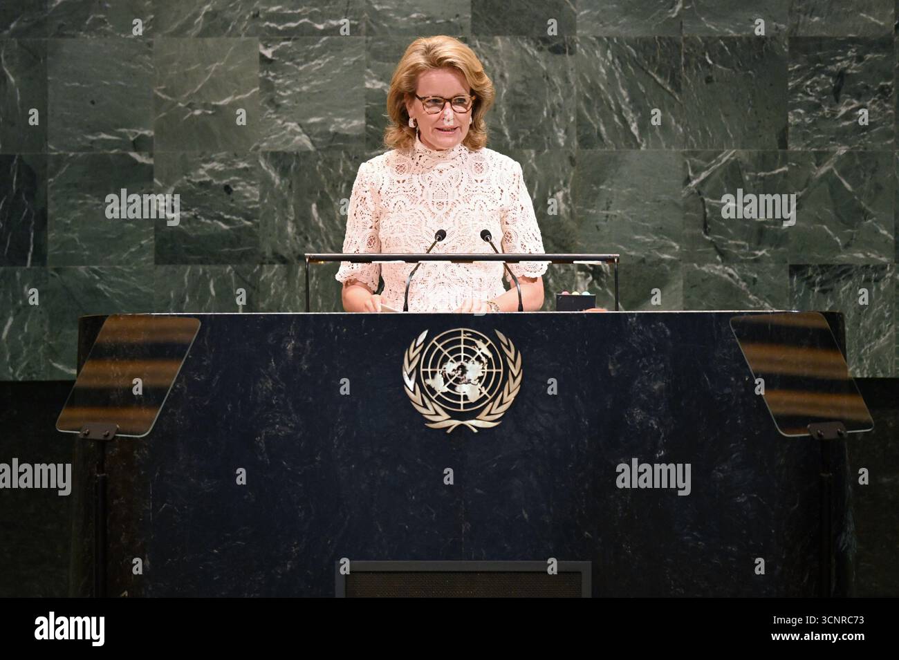 Queen Mathilde of Belgium speaks at the United Nations General Assembly ...