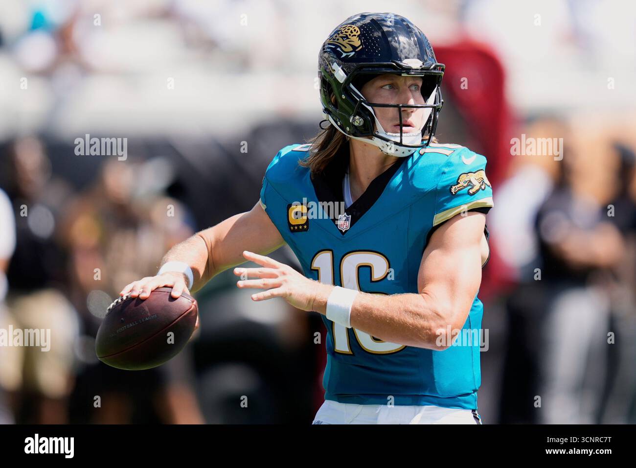 Jacksonville Jaguars quarterback Trevor Lawrence looks for a receiver ...