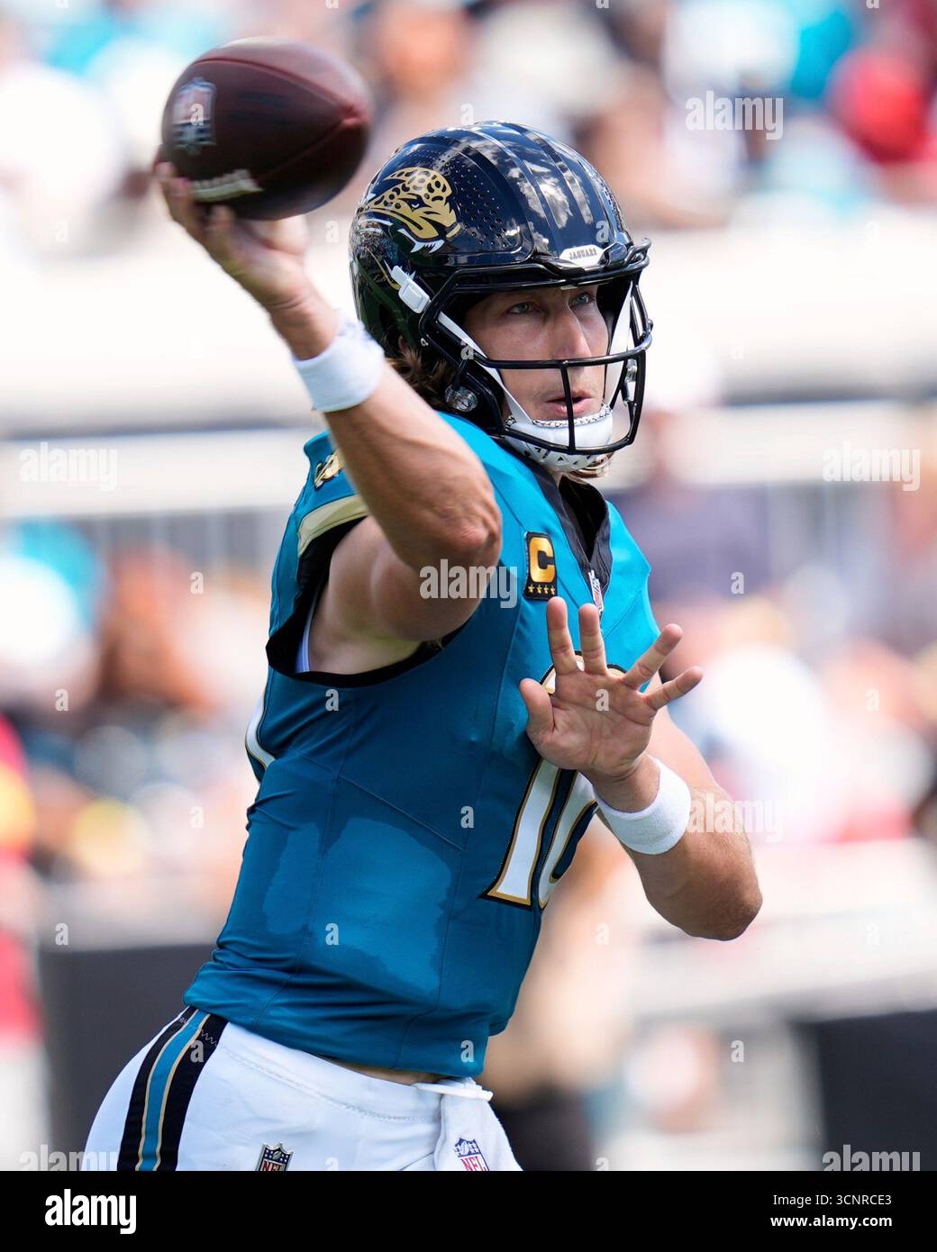 Jacksonville Jaguars quarterback Trevor Lawrence throws a pass during ...
