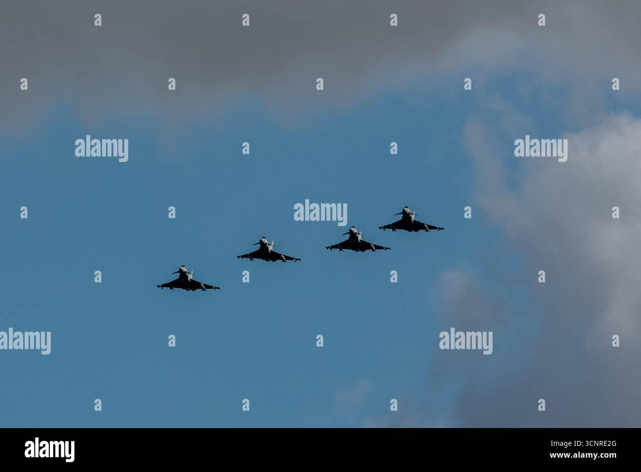 Four RAF Eurofighter Typhoon FGR Mk4 make a tower flyby as the prepare ...