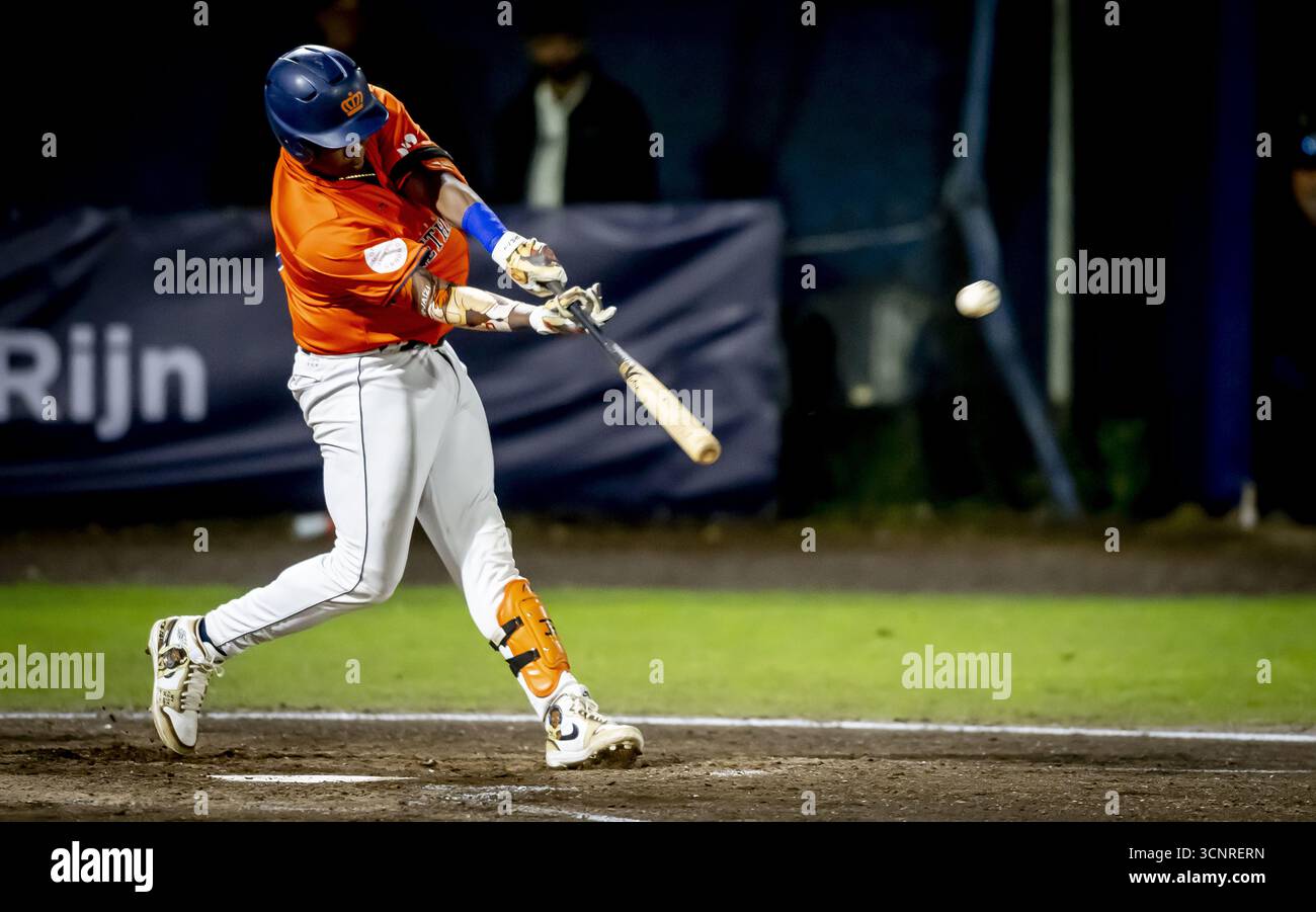 ROTTERDAM - Dutch baseball player PROFAR Juremi hits his home run in ...